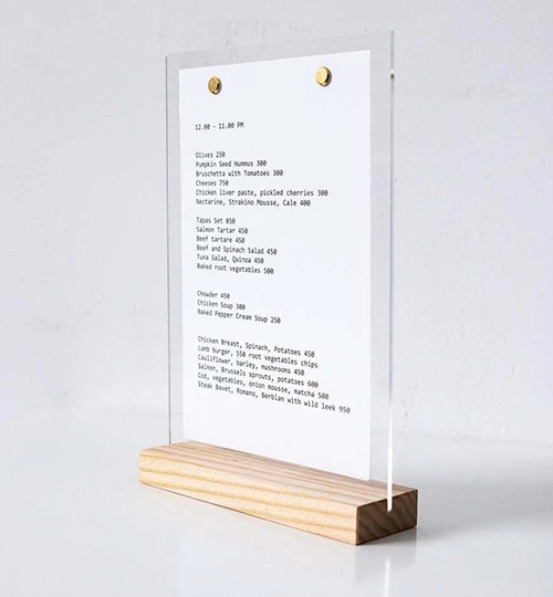 Wooden Base Acrylic Table Talkers A6 - Cut Graphics